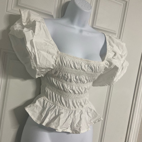 Zara | Tops | 6 Zara White Ruffleflutter Sleeve Smock Crop Top | Poshmark